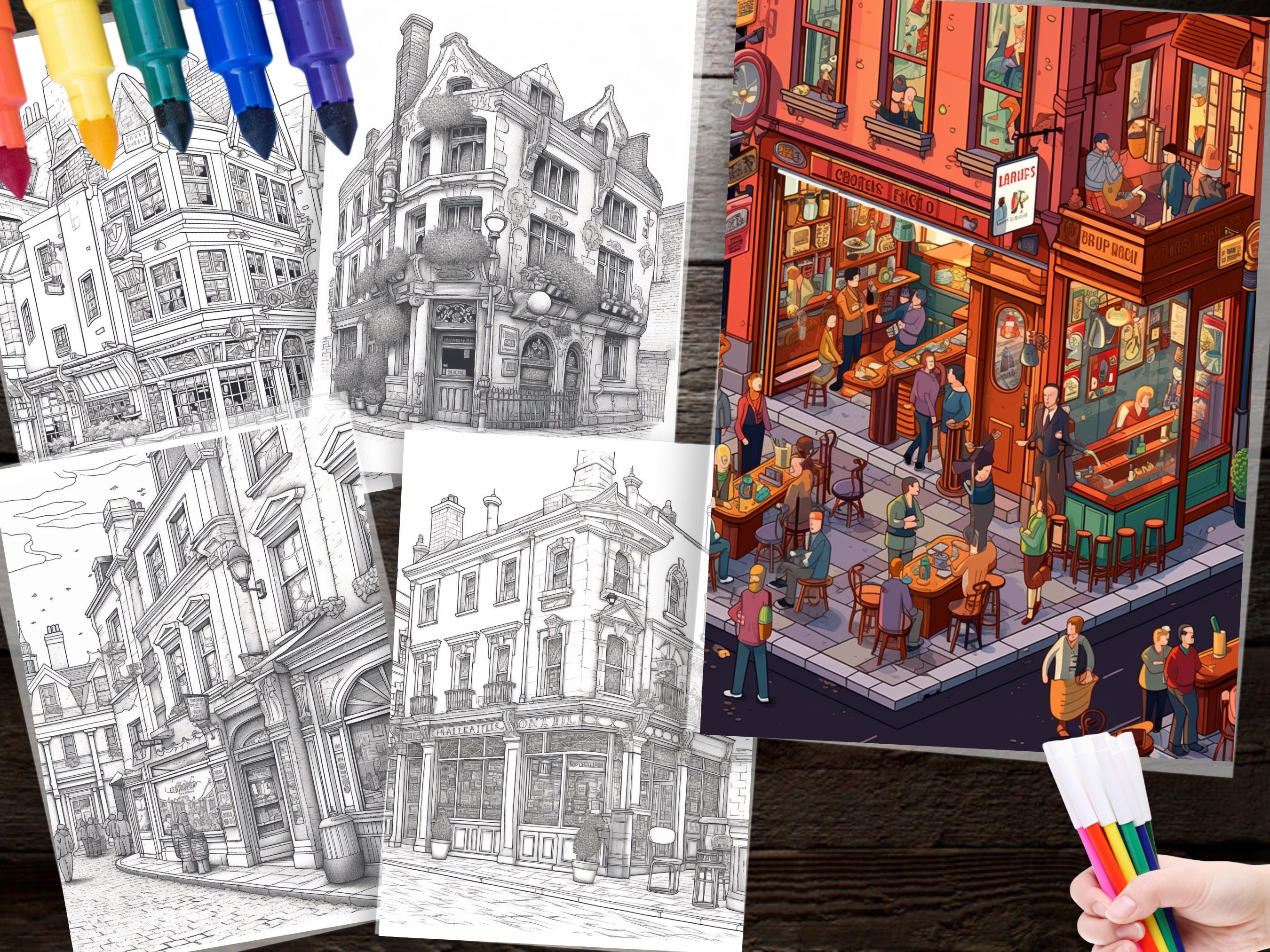 30 European Pubs Coloring Pages for Relaxation & Creativity Detailed ...
