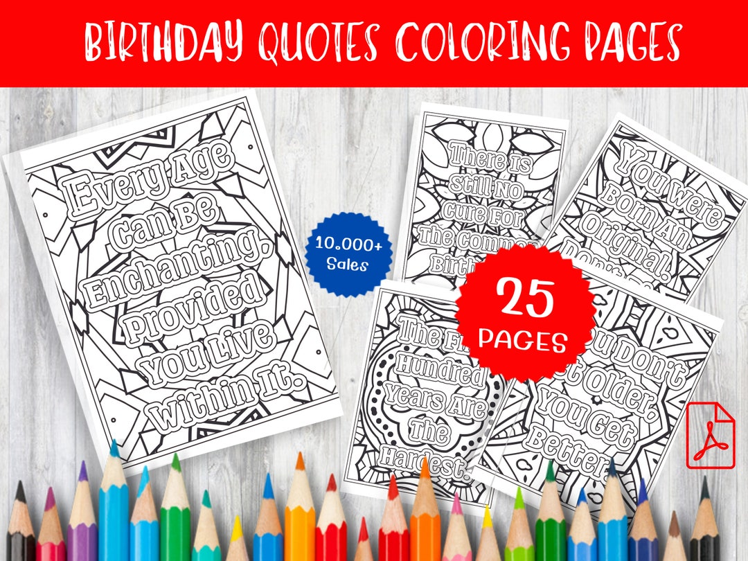 Birthday Quotes Coloring Pages – 25 Printable Designs (digital Download ...