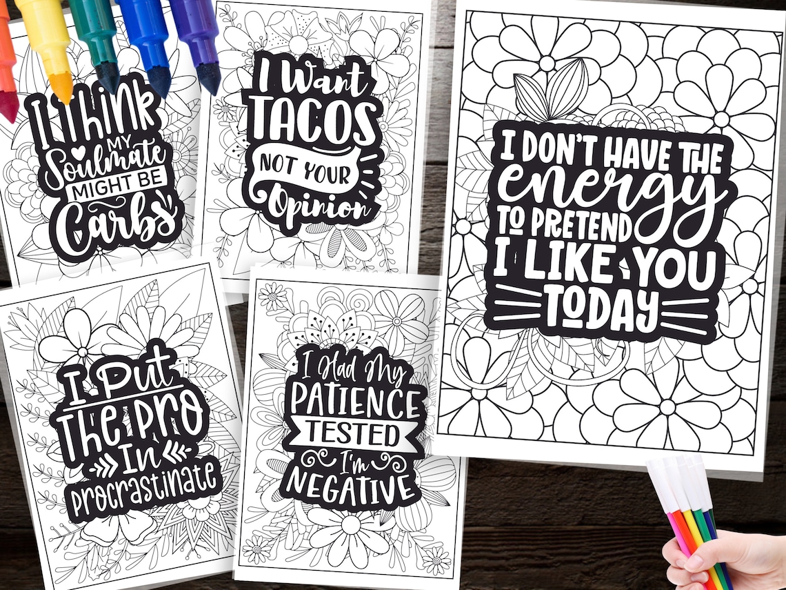 100 Funny Quotes Coloring Pages Instant Digital Download for Relaxation ...