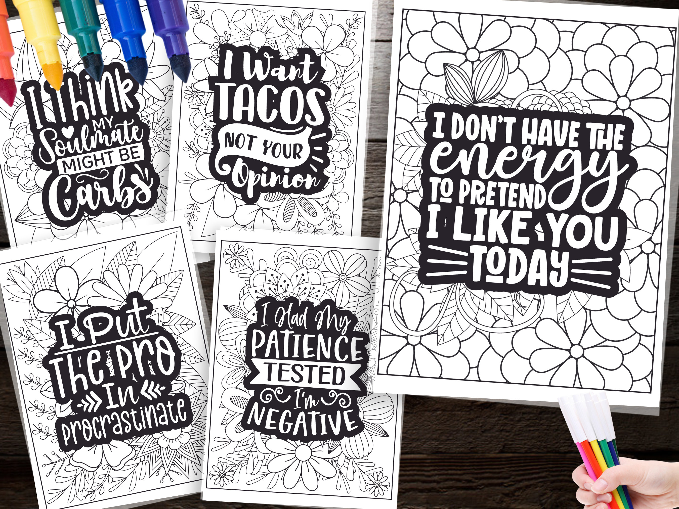 100 Funny Quotes Coloring Pages Instant Digital Download for Relaxation ...