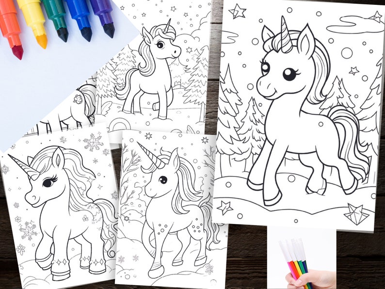 120 Merry Christmas Unicorn Coloring Pages for Kids, Winter Coloring ...