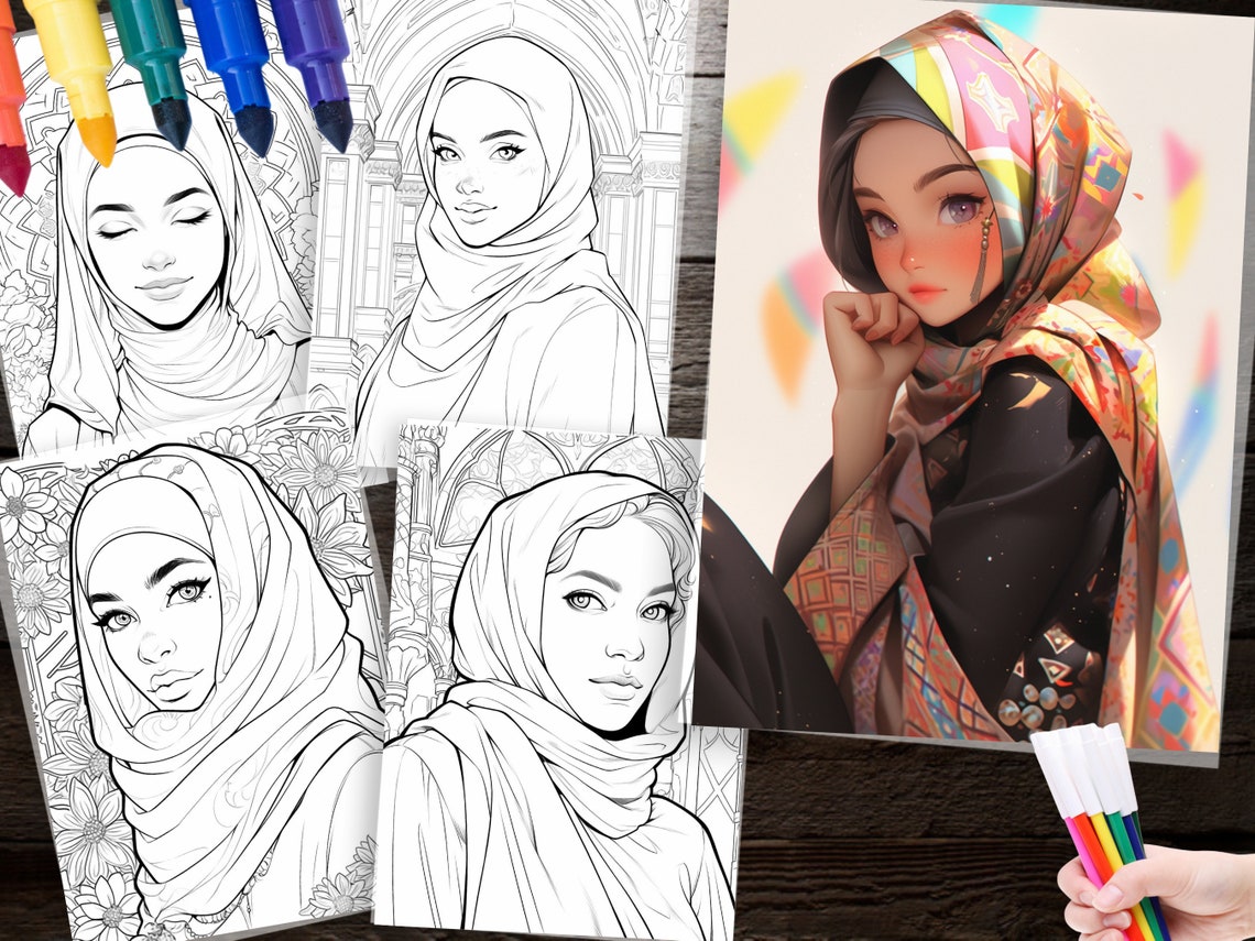 Muslim Women Hijab Coloring Pages – 200 Unique Islamic Art Designs (PDF ...