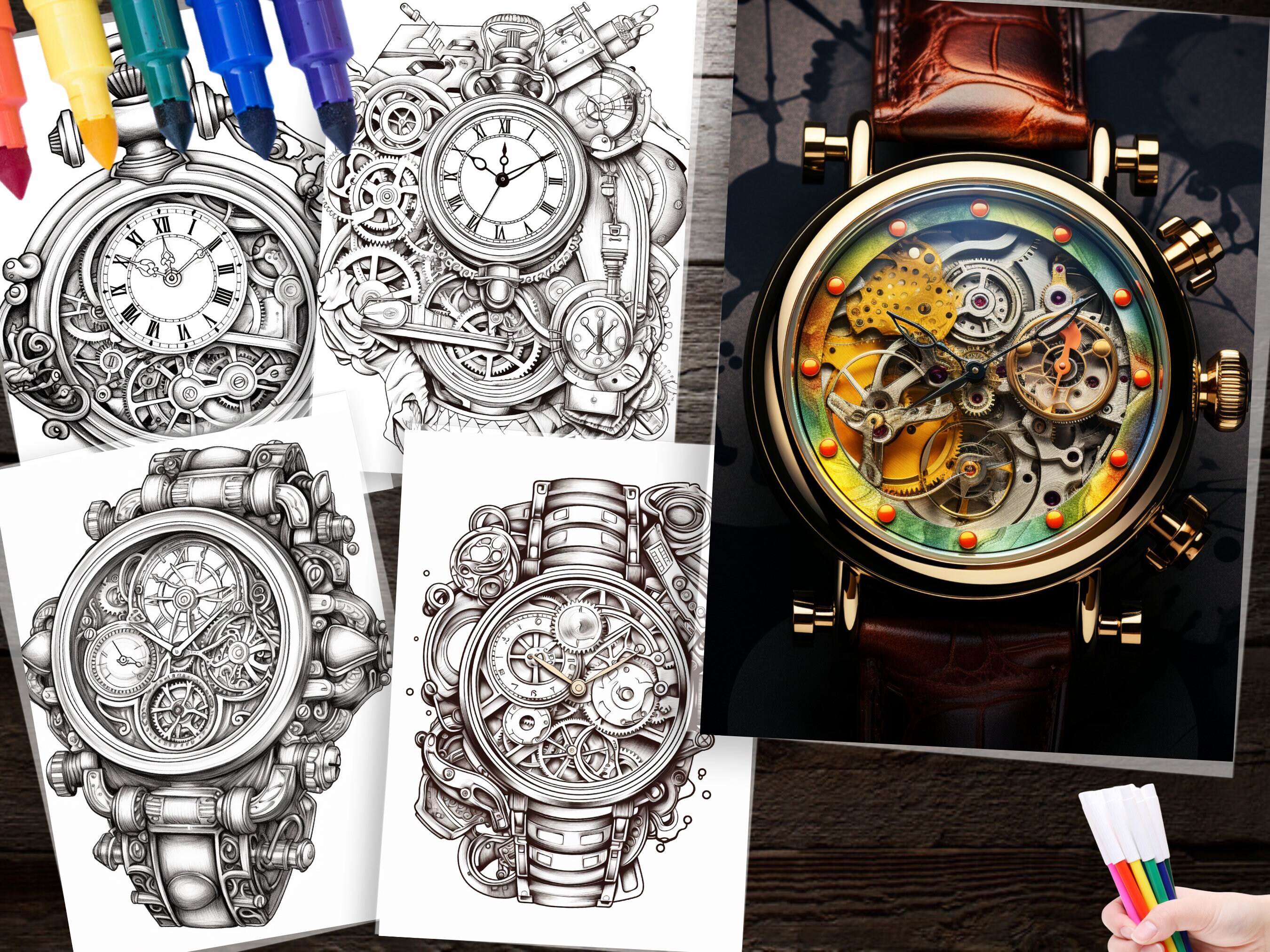 150 Steampunk Watch Coloring Pages Unique and Intricate Designs for ...