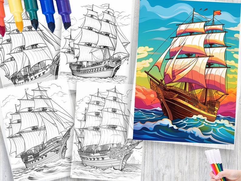 200 Pirate Ship Coloring Pages - Maritime Designs (digital Download) - Etsy