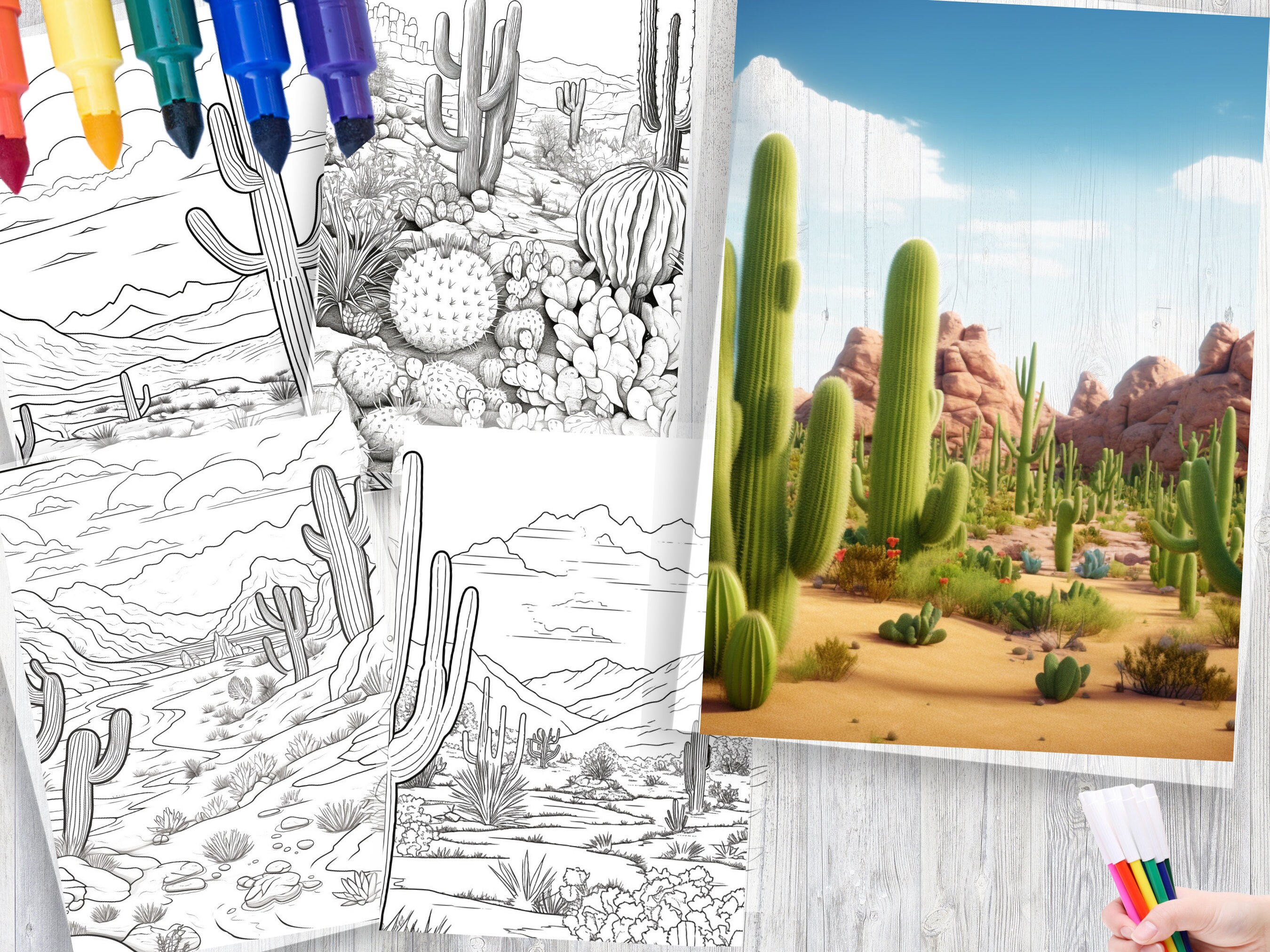 100 Desert Cactus Coloring Pages Relaxing and Fun Adult Coloring Book ...