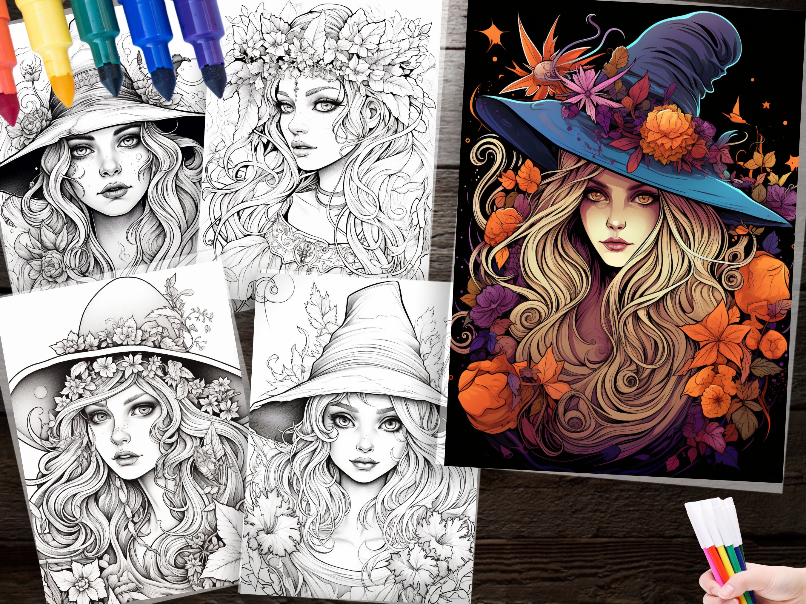 200 Witch Coloring Page for Adults and Kids Printable Halloween Art ...