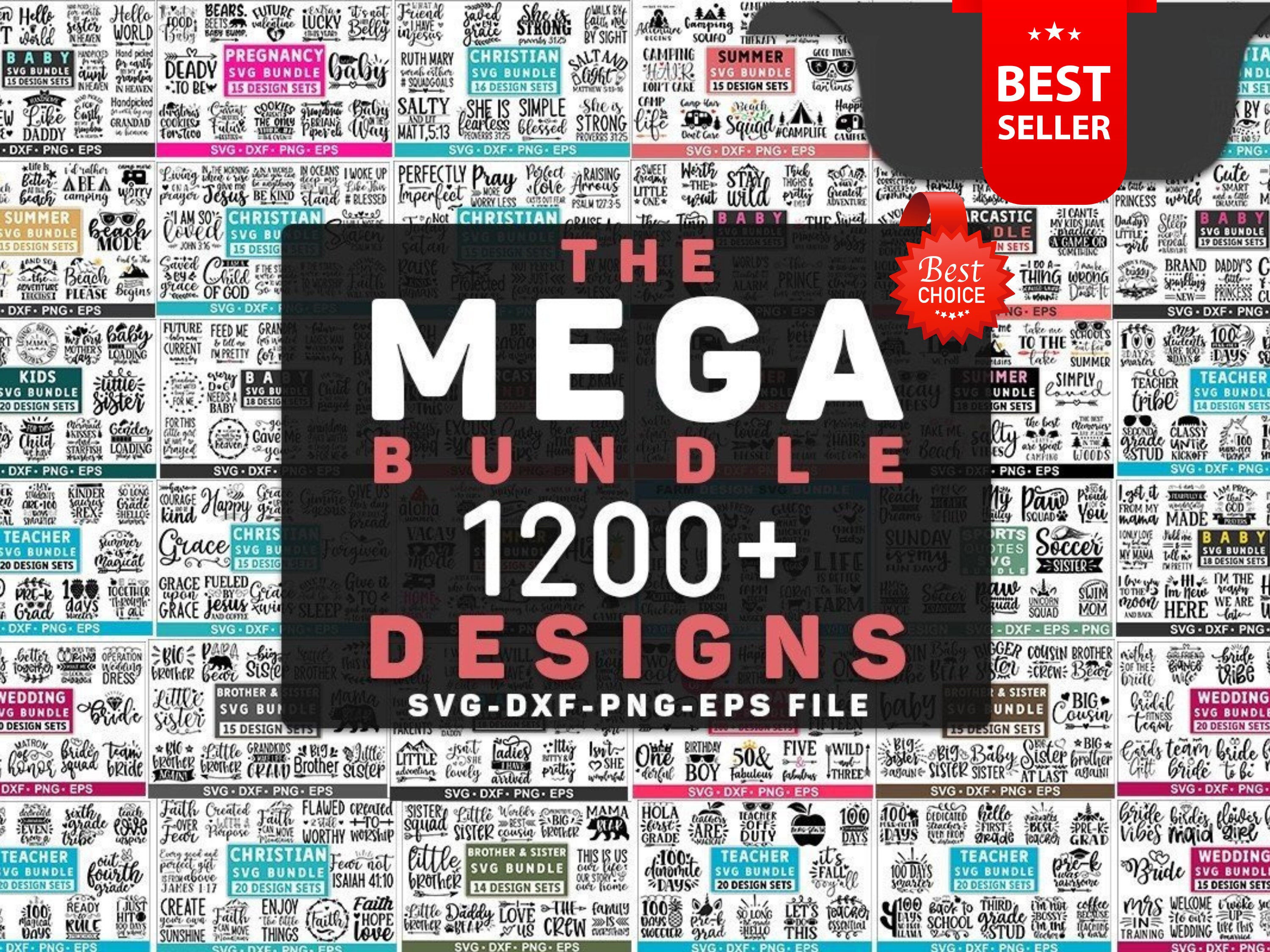 The Mega Svg Bundle 1,200 Designs in Svg, Dxf, Eps, Png Sports Weddings ...