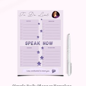 Taylor Swift Speak Now taylor's Version Daily to Do List printable ...