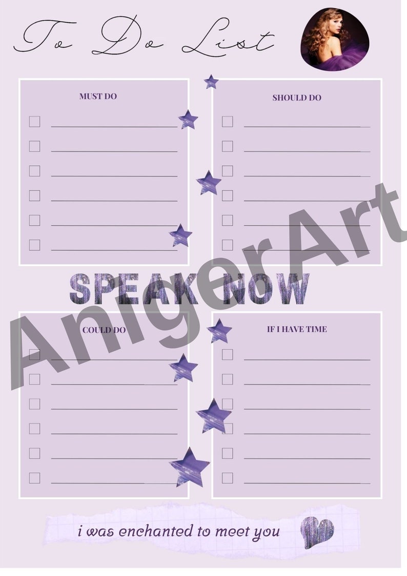Taylor Swift Speak Now taylor's Version Daily to Do List printable ...