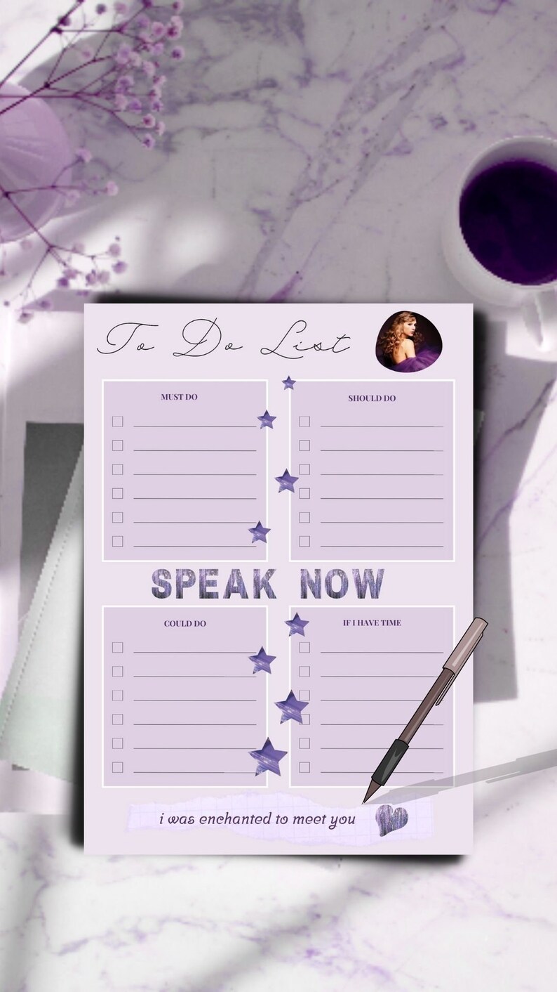 Taylor Swift Speak Now taylor's Version Daily to Do List printable ...