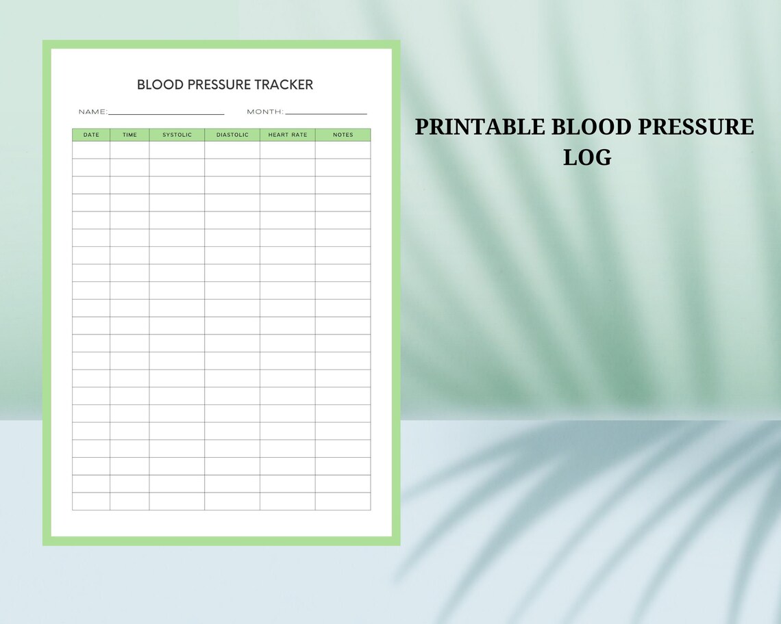 Blood Pressure Log Printable, High Blood Pressure Tracker, Health ...