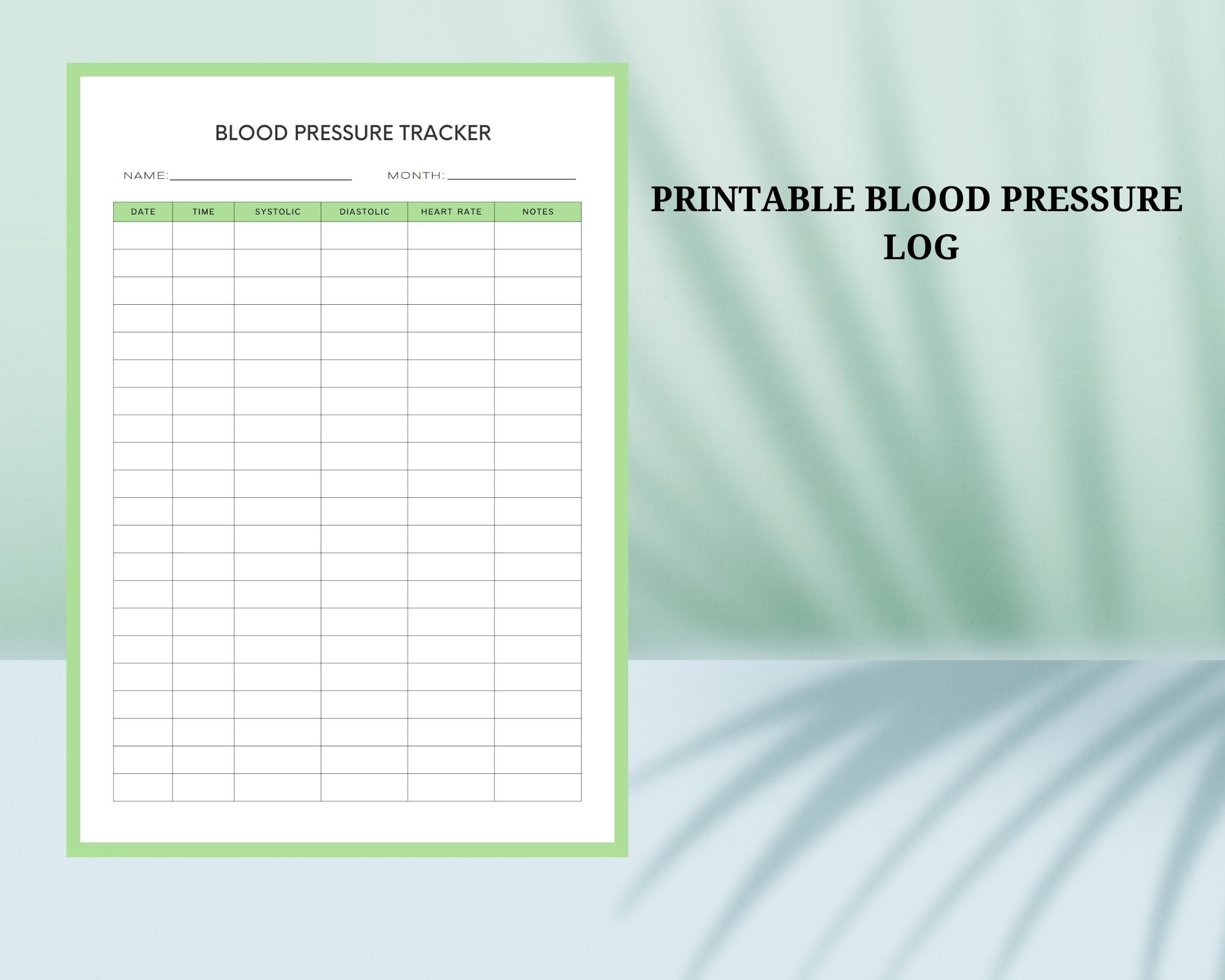 Blood Pressure Log Printable, High Blood Pressure Tracker, Health ...
