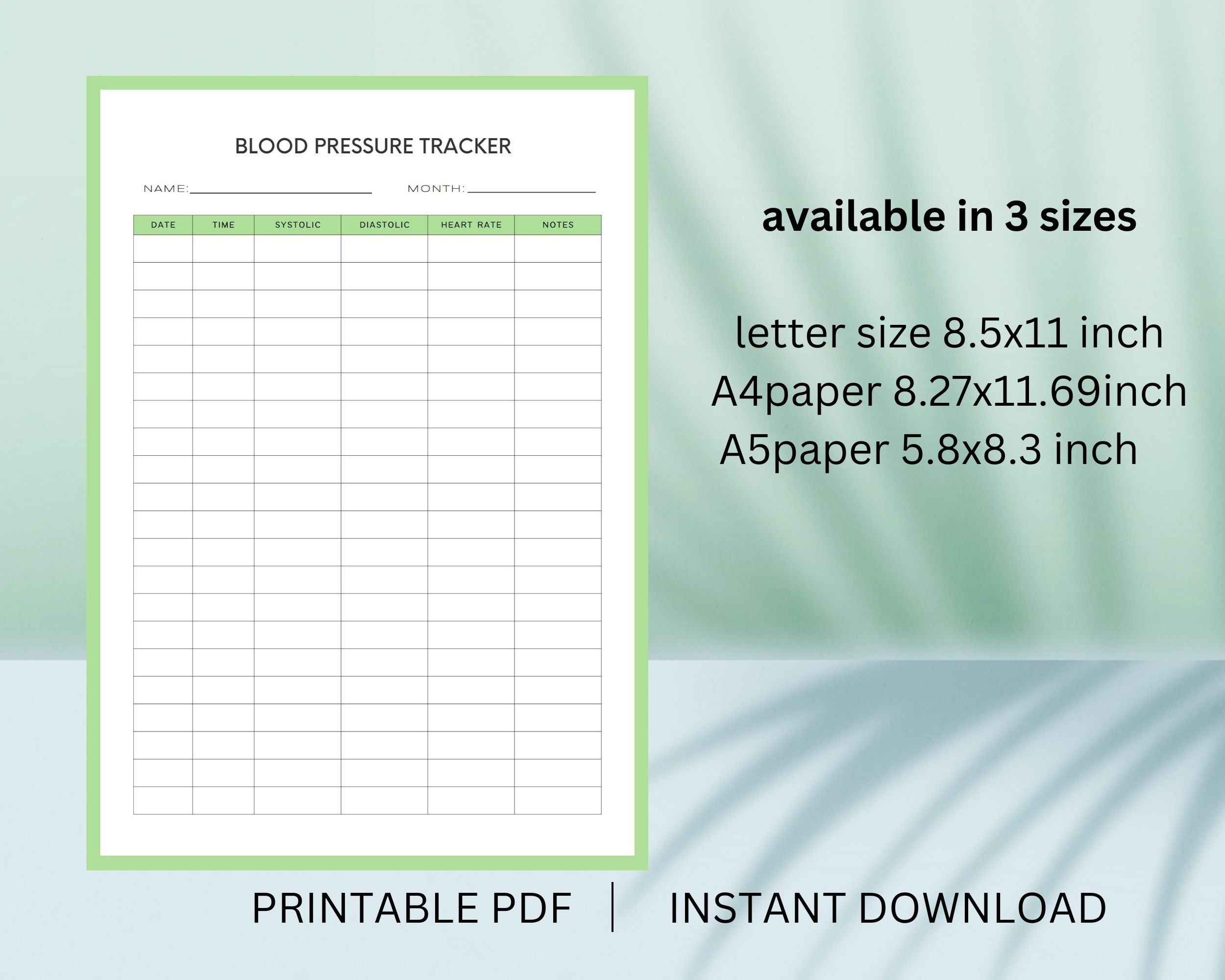 Blood Pressure Log Printable, High Blood Pressure Tracker, Health ...