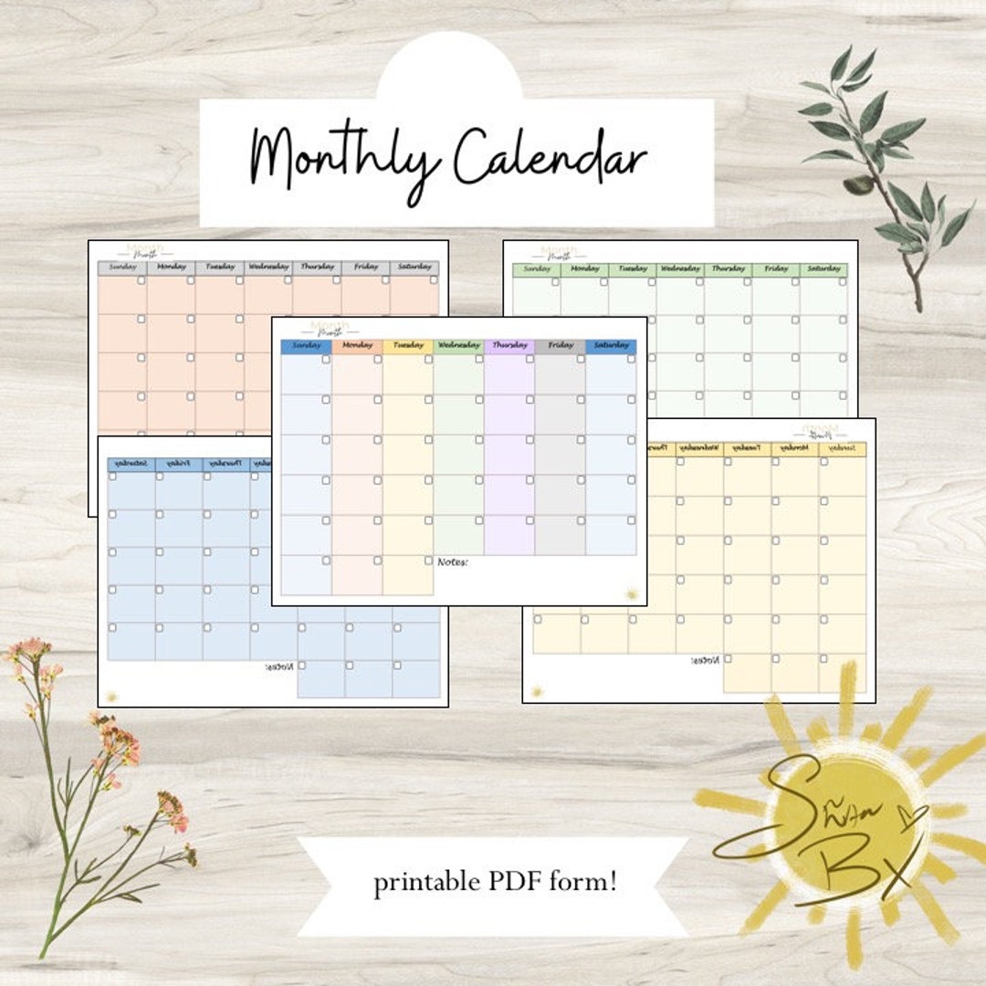 Monthly Calendar Planners, Printable Monthly Calendar With 6 Different ...