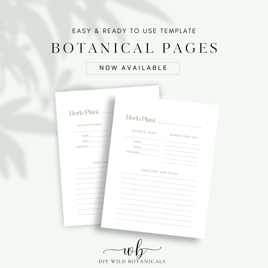 Herbal Worksheet, Herbal Form, Botanical Worksheet, Digital Printable ...
