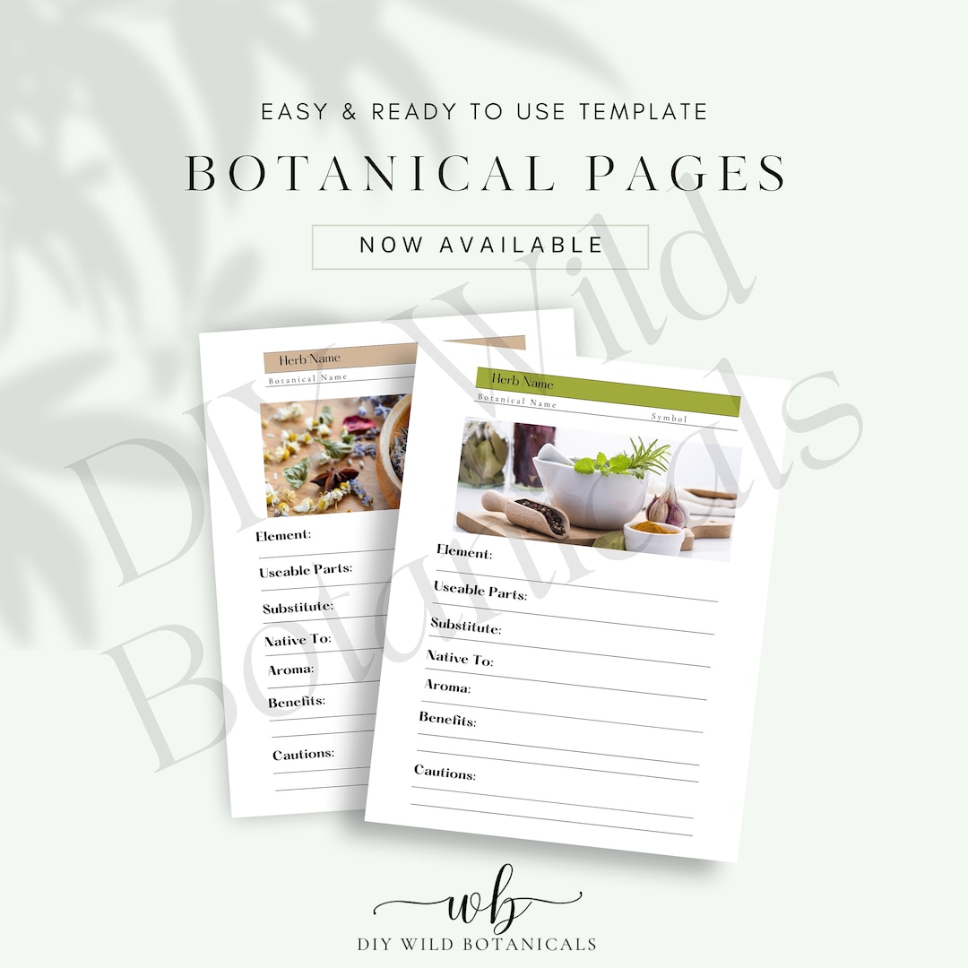 Printable Herb Forms, Herbal Worksheets, Herbal Home Apothecary Planner ...