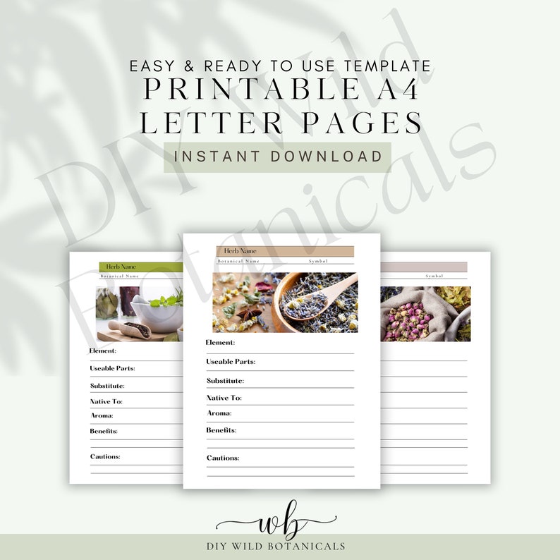 Printable Herb Forms, Herbal Worksheets, Herbal Home Apothecary Planner ...