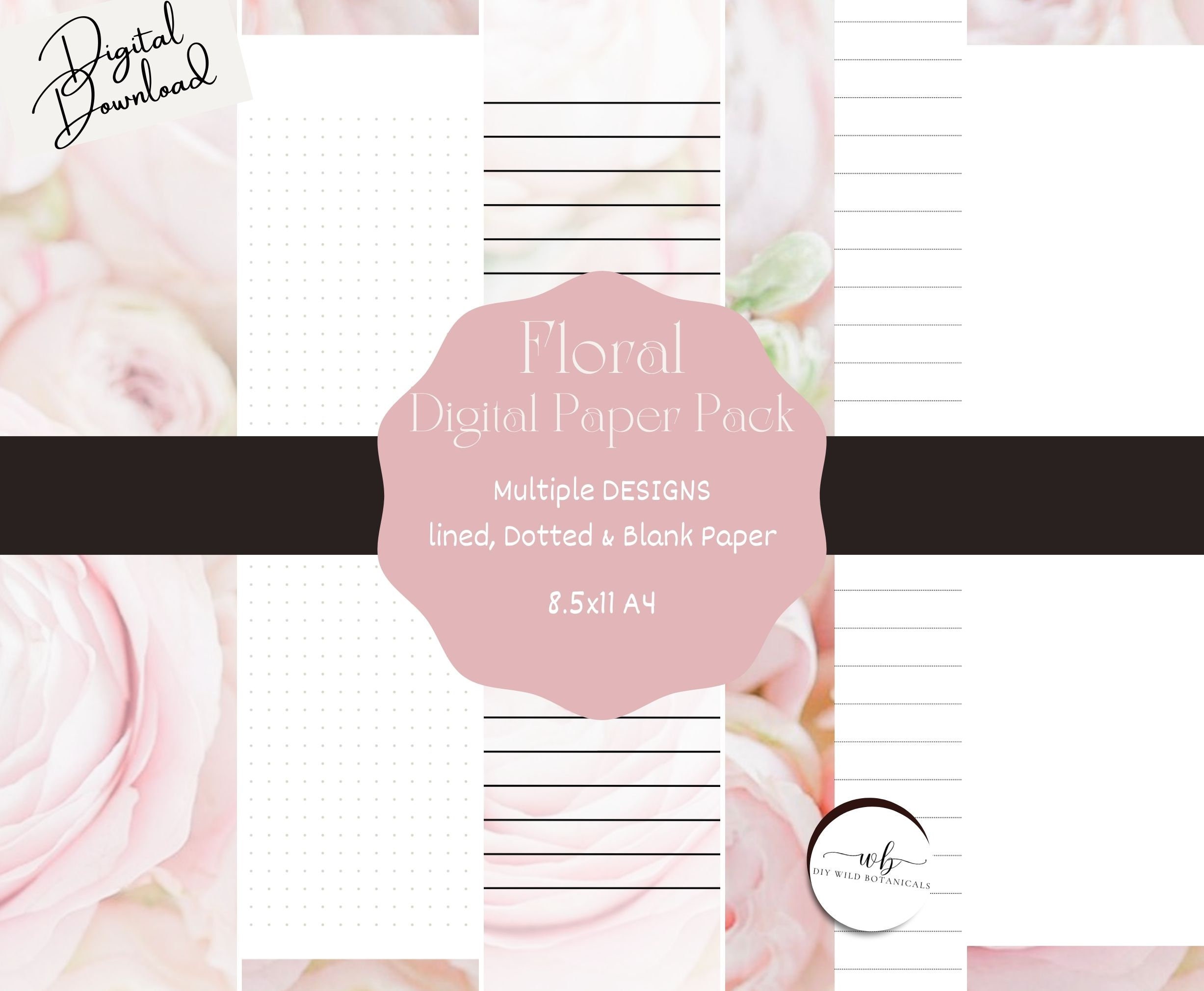 Rose Blooms, Printable Stationary Lined Paper, Printable Writing Paper ...