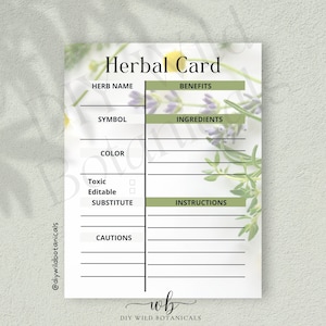 Printable Herb Forms, Herbal Worksheets, Herbal Home Apothecary Planner ...