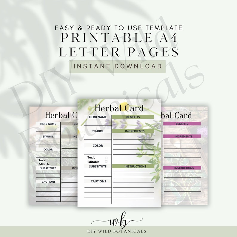 Printable Herb Forms, Herbal Worksheets, Herbal Home Apothecary Planner ...