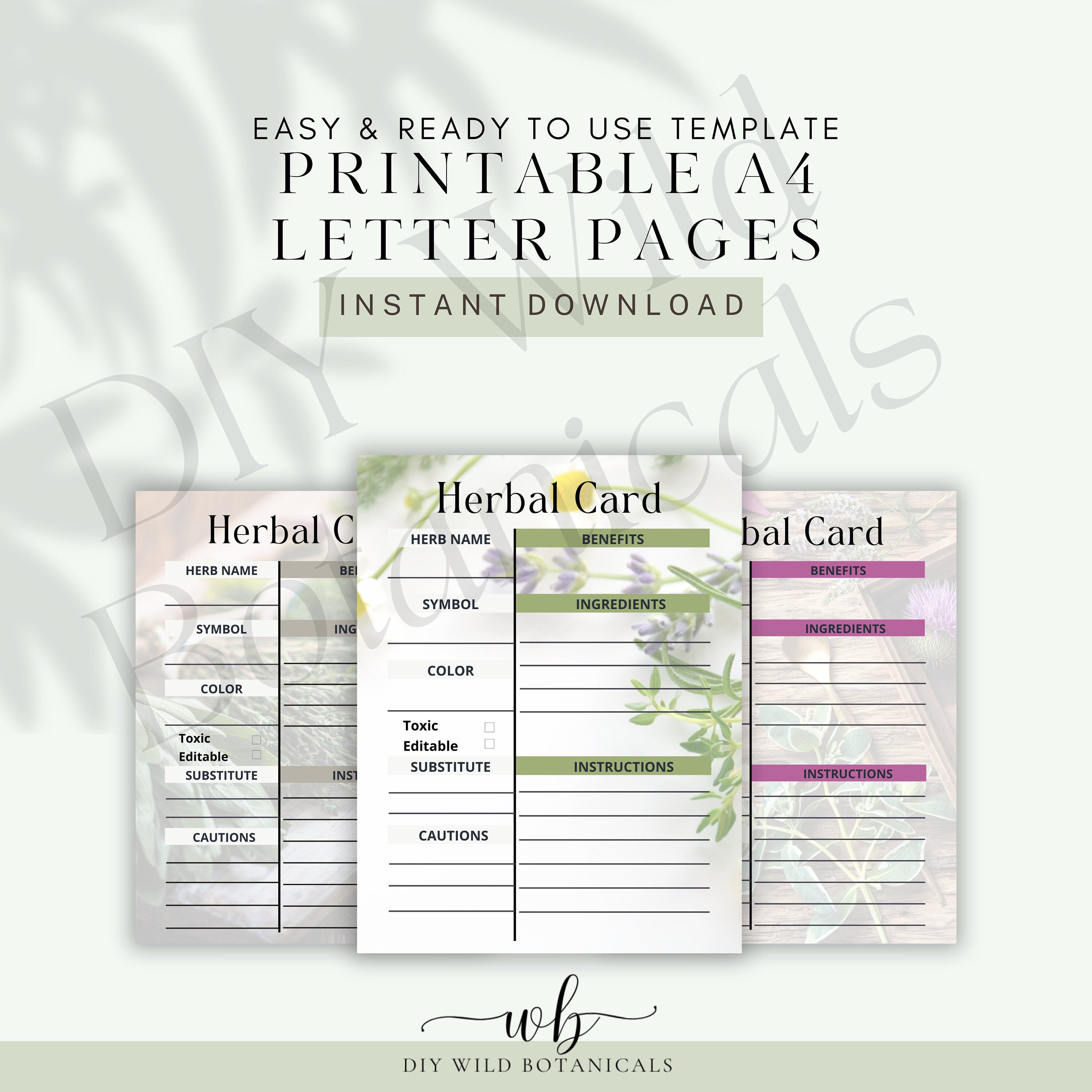 Printable Herb Forms, Herbal Worksheets, Herbal Home Apothecary Planner ...