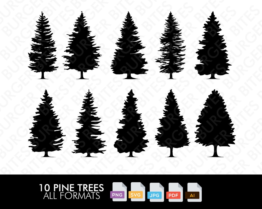 10 pinos svg, bosque árbol clipart pinos siluetas paquete descarga ...