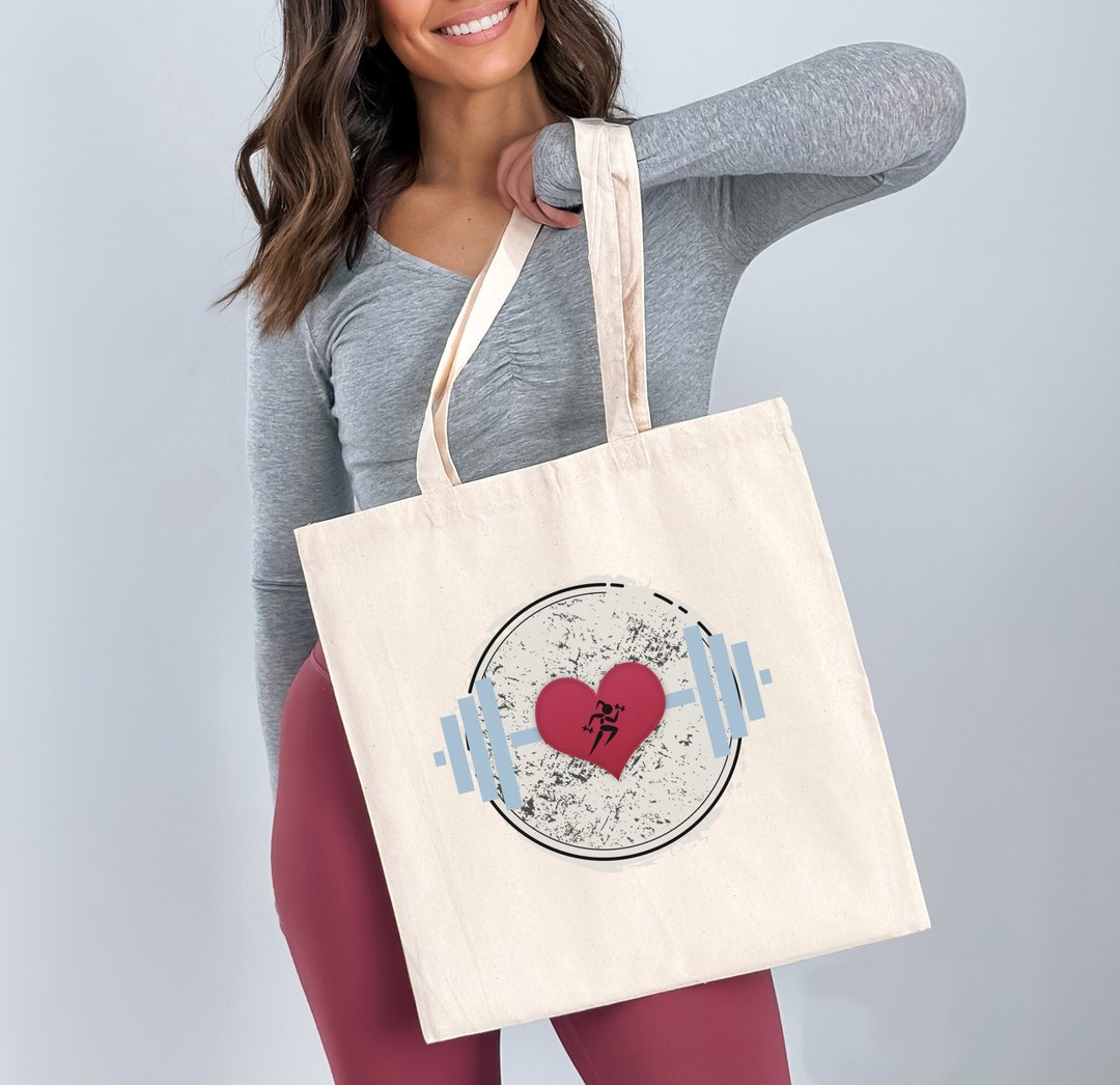 Dumbbell Heart Fitness Tote Bag: Cotton Canvas Gym Bag - Etsy