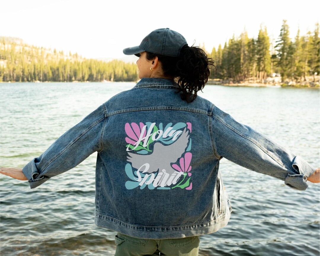 Boho Christian Denim Jacket: Holy Spirit Scripture, Oversized Fit - Etsy