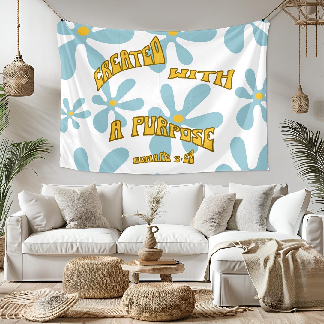 Retro Christian Wall Tapestry Created for A Purpose Bible Verse ...