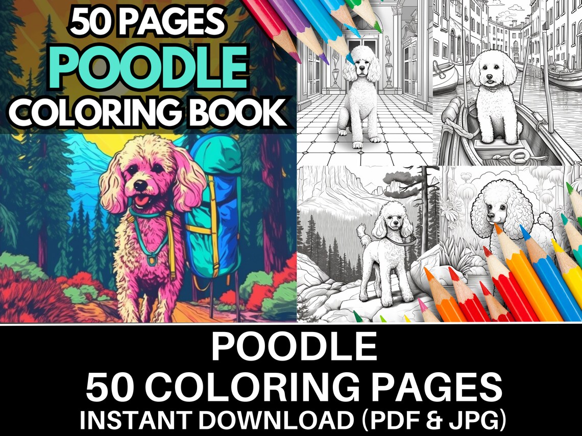 Poodle Coloring Book 50 Pages Printable Dog Coloring Pages for Adults ...