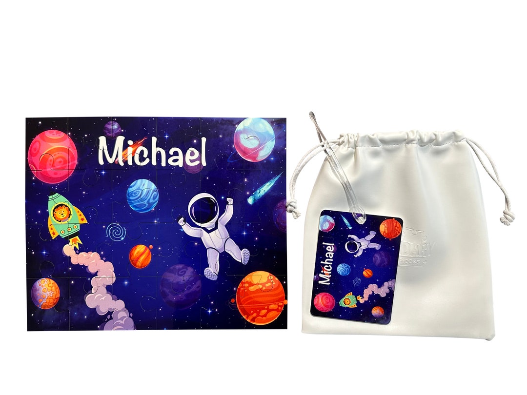 Personalized Wooden Outer Space Puzzle With Faux Leather To-go Bag and ...