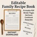 Editable Family Recipe Book Template | Printable PDF Binder Pages ...