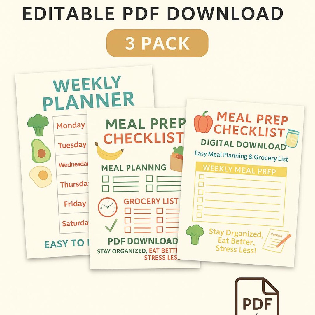 Meal Prep Checklist Bundle (3-pack) | Easy to Use Meal Planning Grocery ...