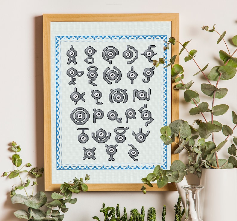 Unown Alphabet Gamer Cross Stitch Pattern Embroidery Stitching Guide - Etsy