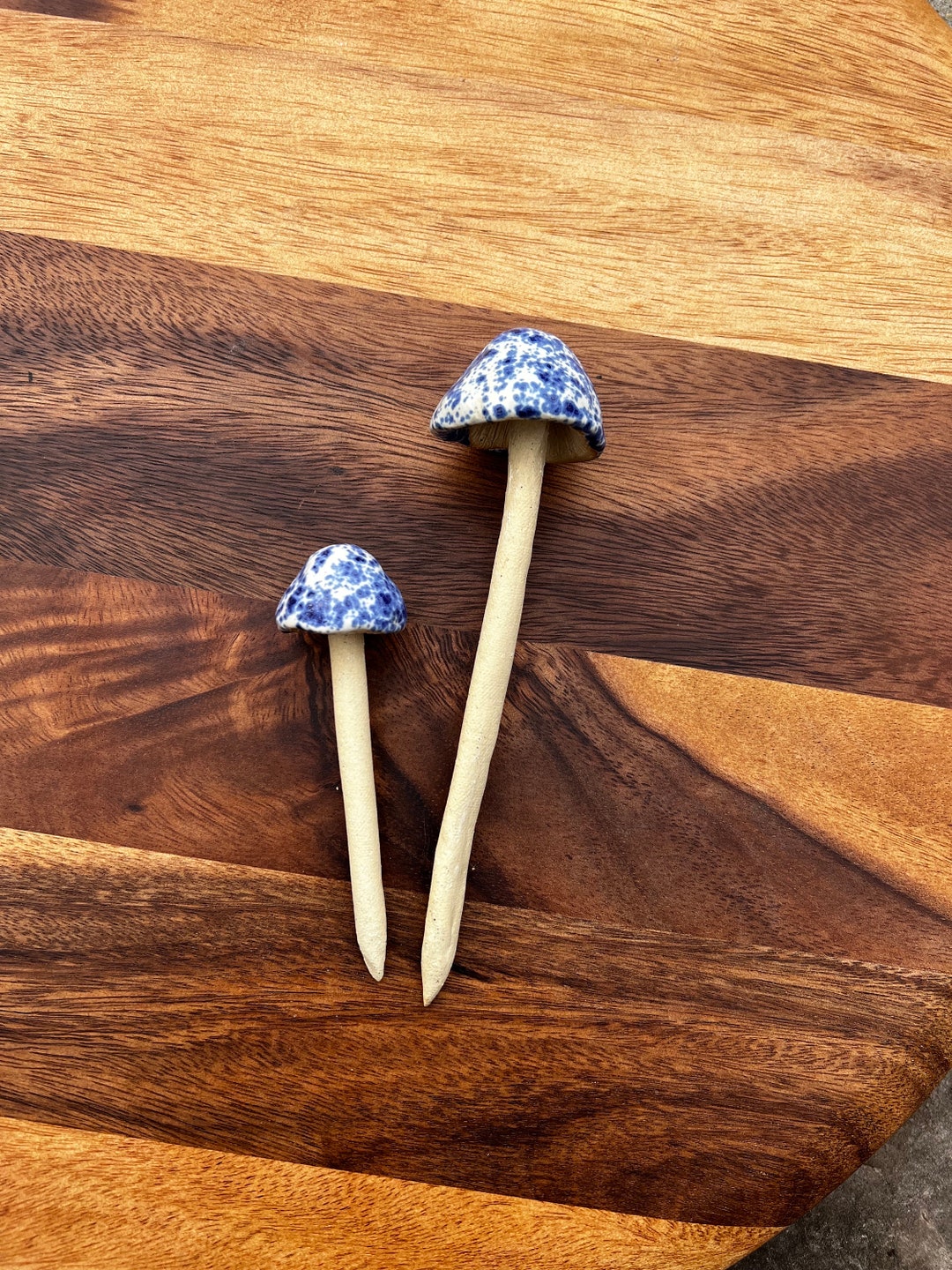 Mini Blue Mushroom Stakes, Set of Two - Etsy