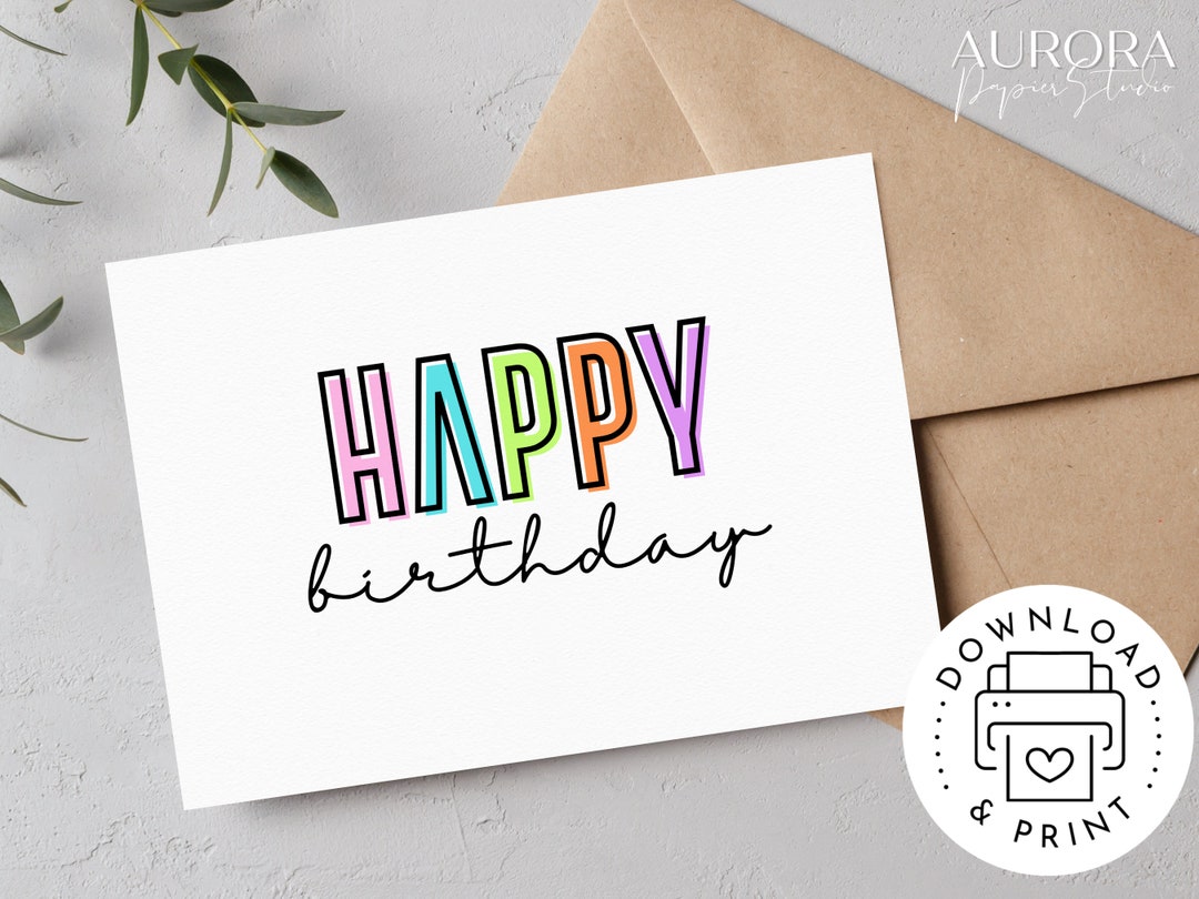 Happy Birthday Printable Stationery Card 4.25x5.5 in / 5x7 in Note Card ...