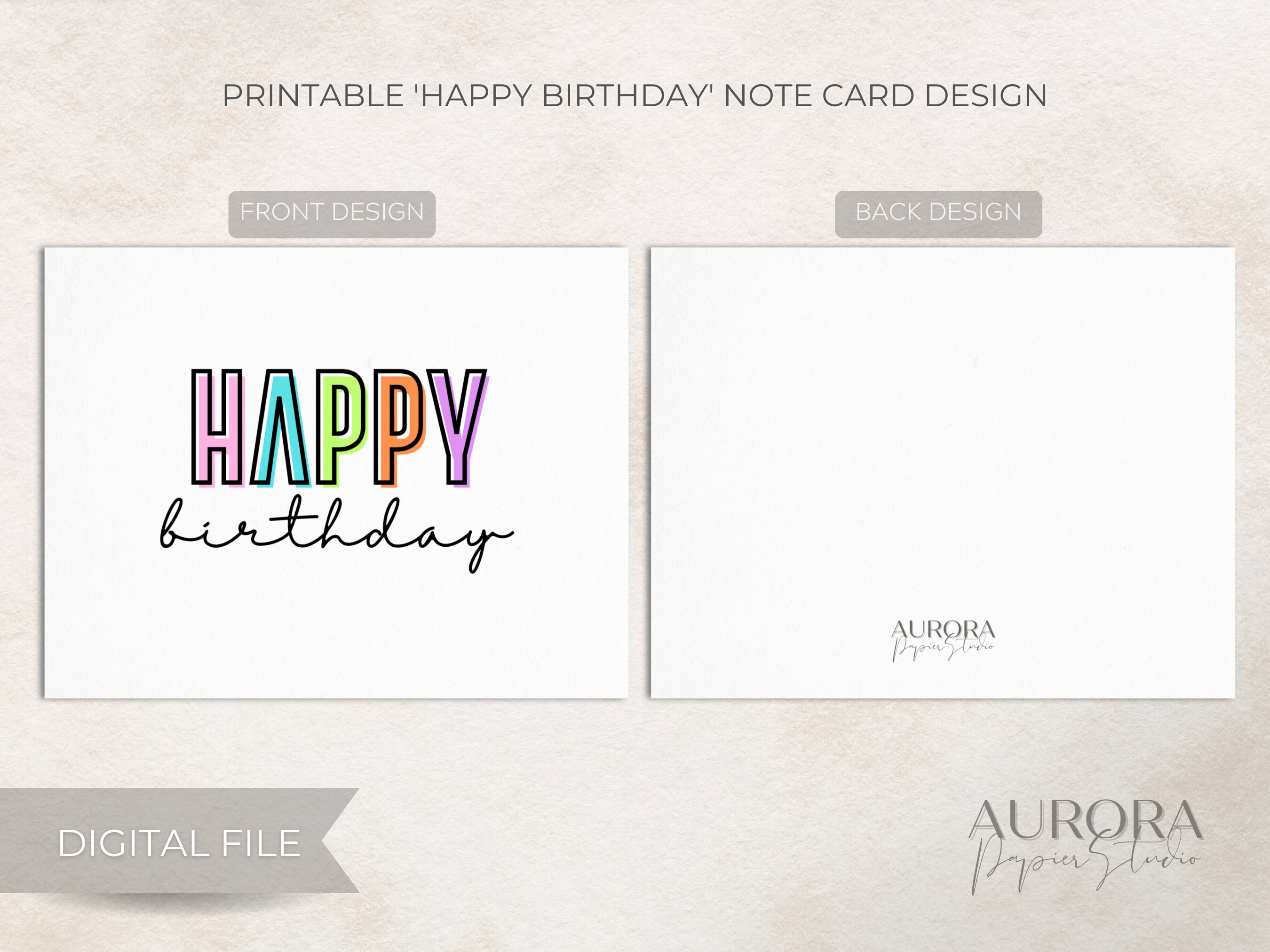 Happy Birthday Printable Stationery Card 4.25x5.5 in / 5x7 in Note Card ...