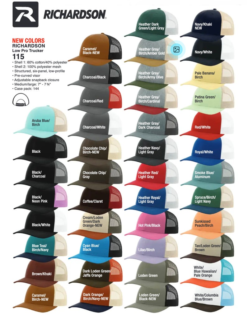 115 Richardson Low Profile Trucker Hats Custom Embroidery - Etsy