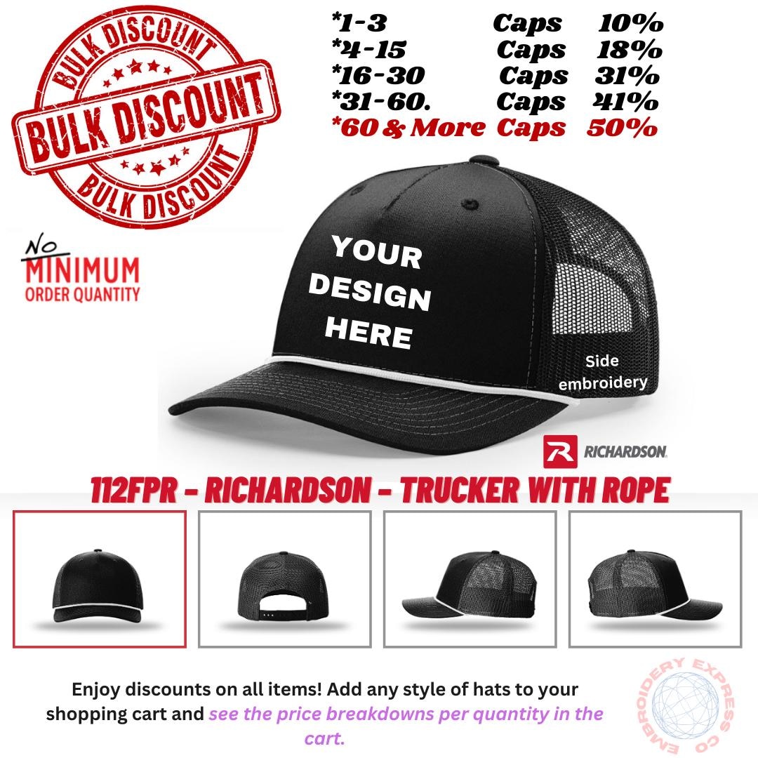 112FPR Richardson Trucker With Rope Caps, Custom Embroidery Caps, Five ...