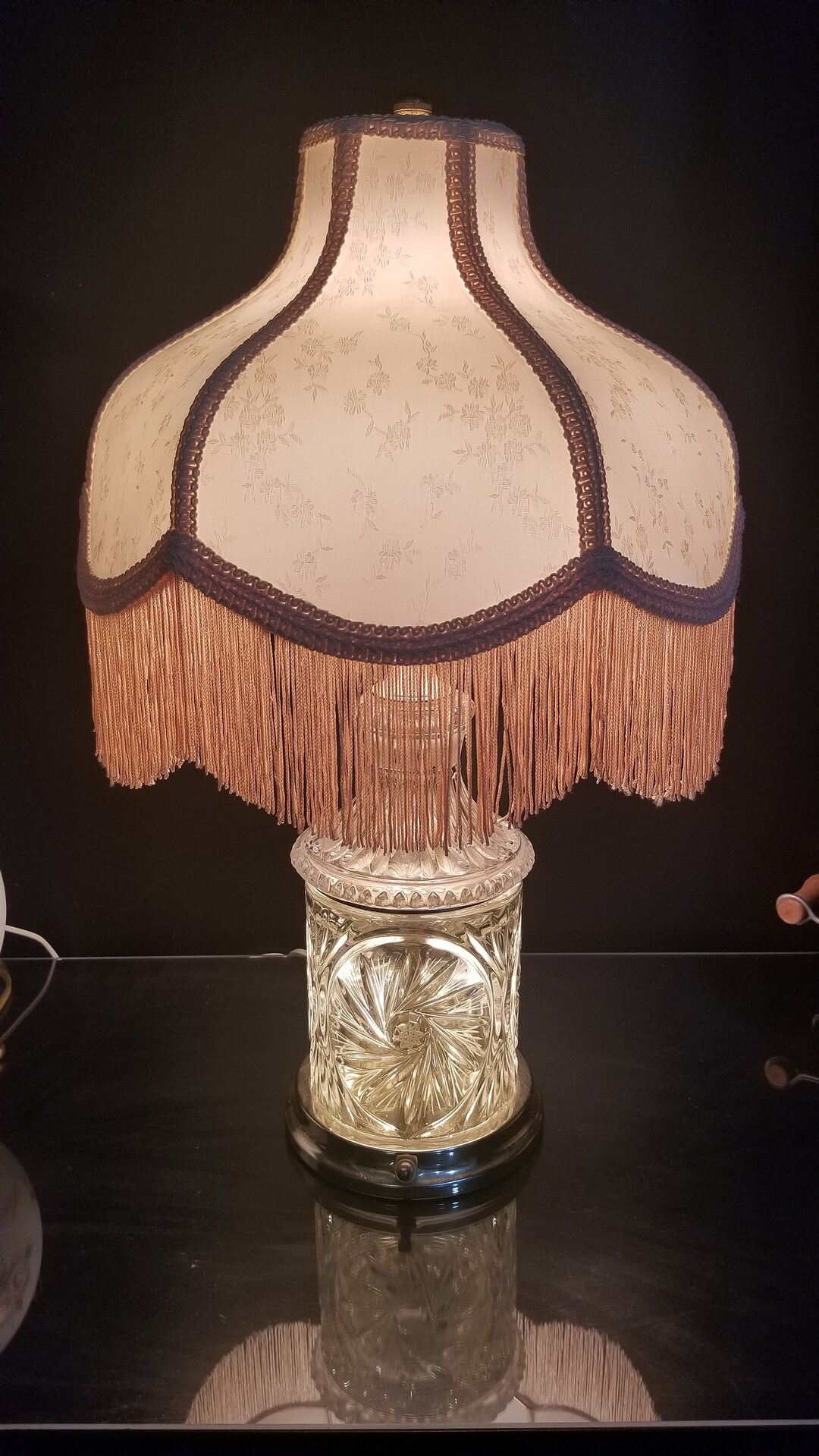 Vintage Lead Crystal Cut-glass Dual Light Lamp With Pinwheel Detail and ...