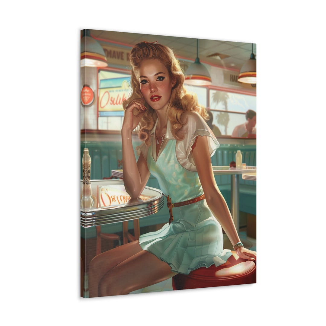 1950 Diner Waitress Canvas, Vintage Diner, Retro Art, Classic Americana ...
