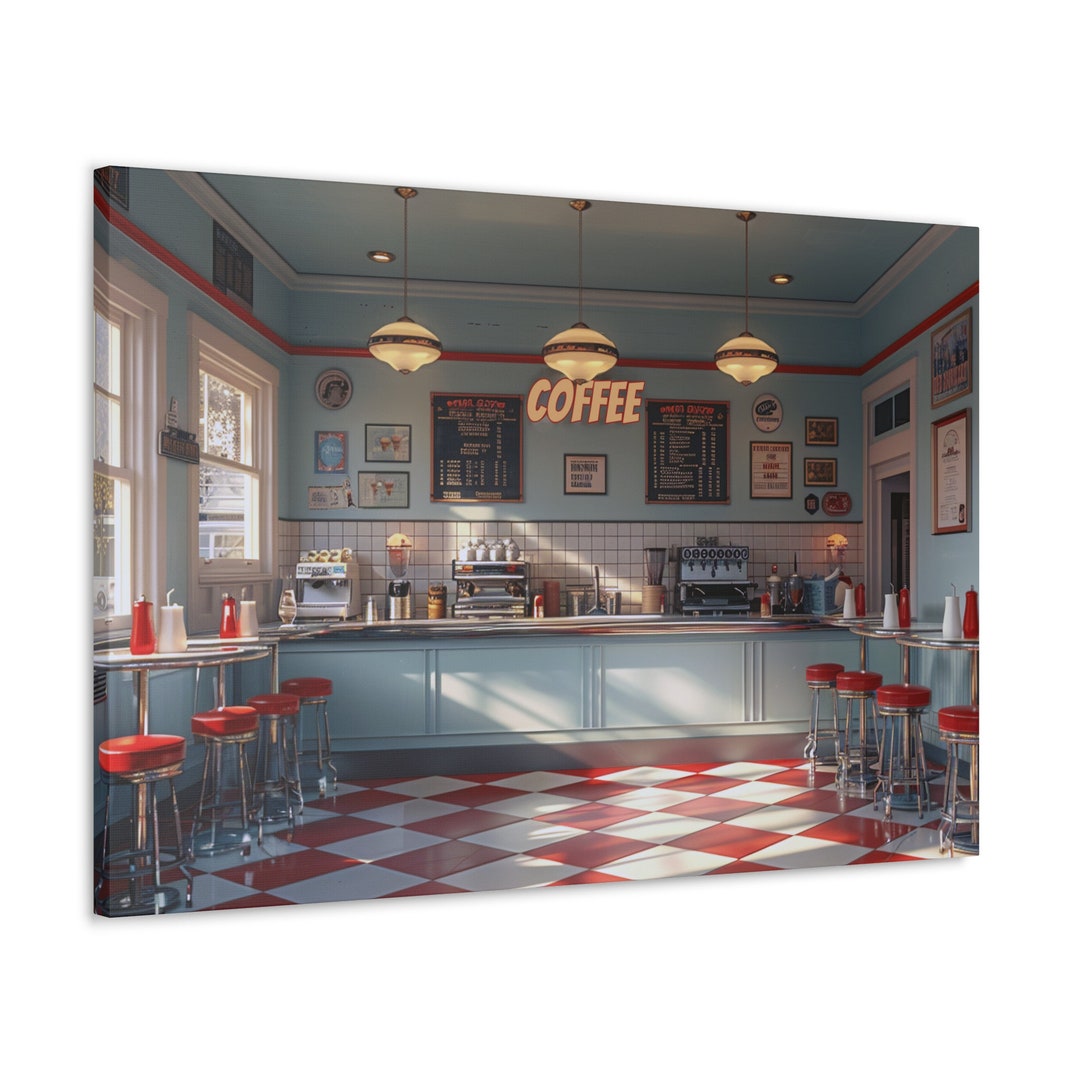 Classic American Diner Booth 1950 Canvas - 50s Diner Decor - Restaurant ...