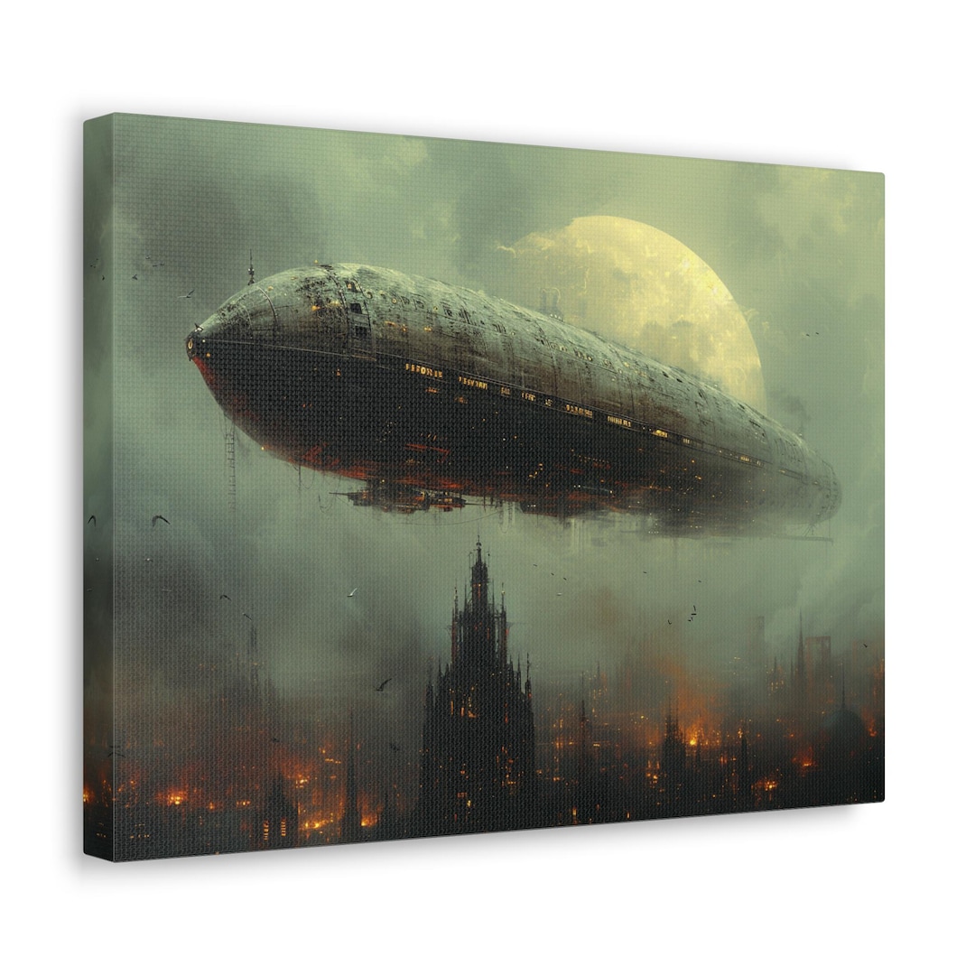 Canvas Gallery Wraps, Mystic Zeppelinmoon Over Gothic Cityscape ...