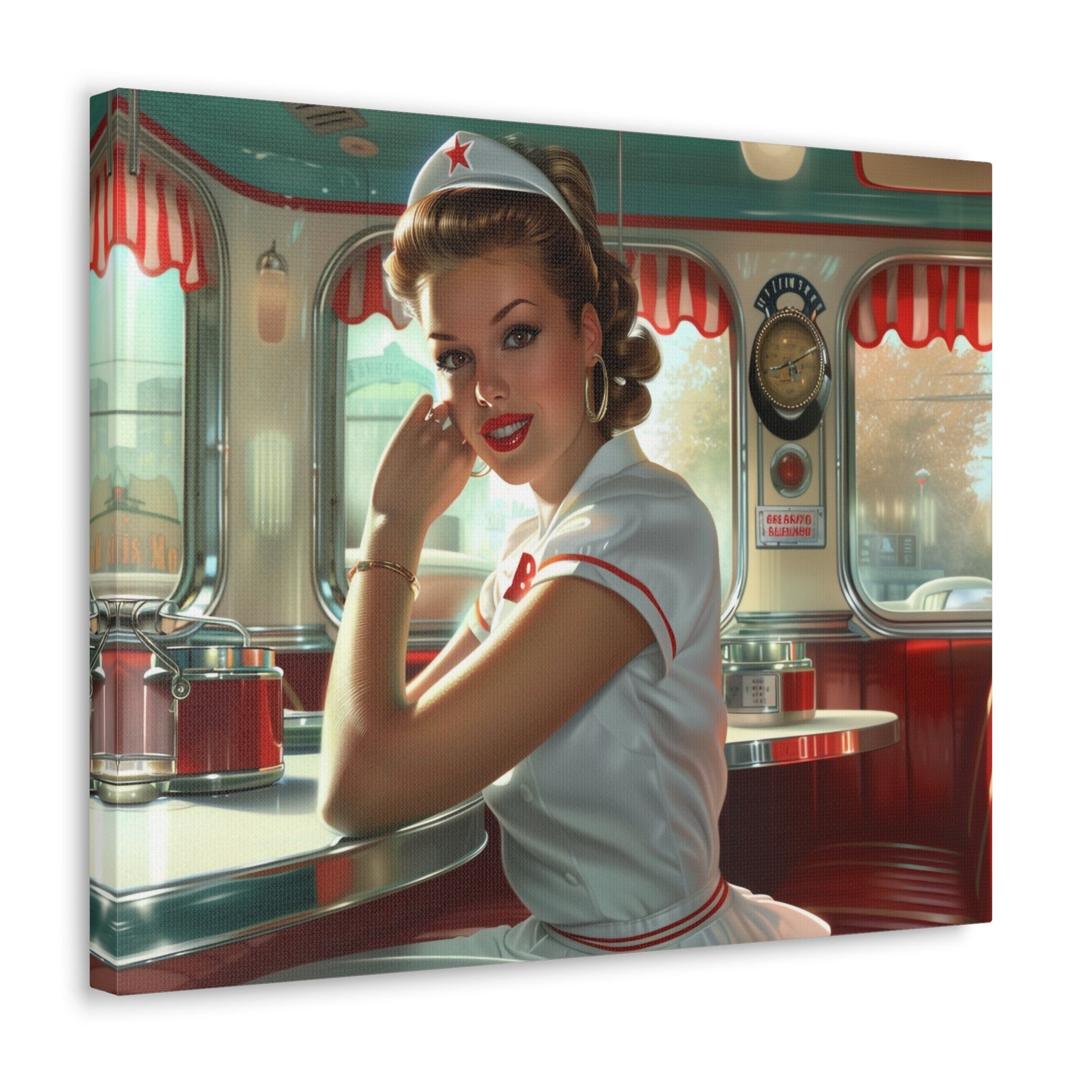 1950 Diner Waitress Canva, Vintage Diner, Retro Art, Classic Americana ...