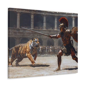 Canvas Prints, Gladiator Vs Tiger at Colliseum Wall Art, Home Decor ...