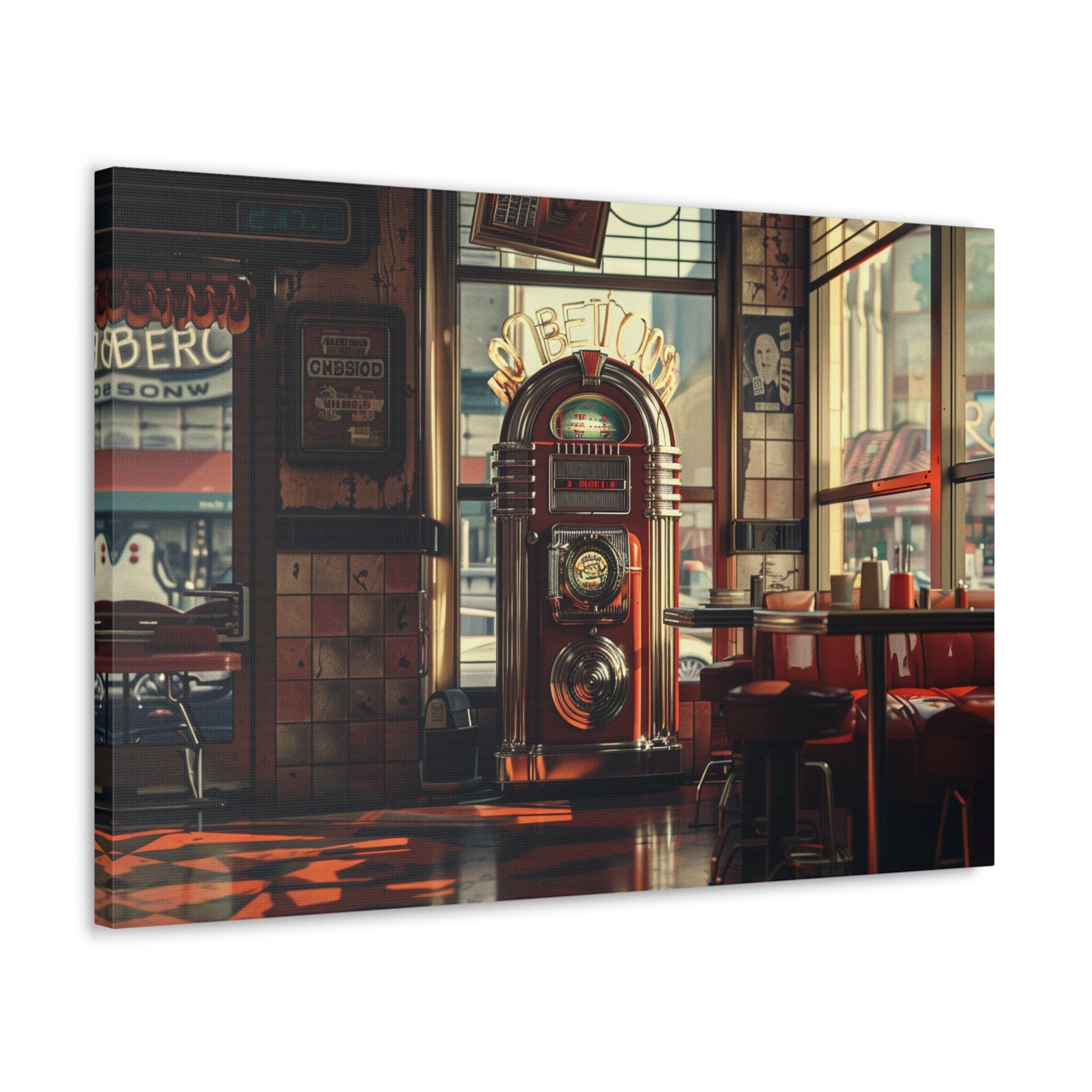 1950s Diner Booth Jukebox canvas Diner Decor Jukebox Art Americana ...