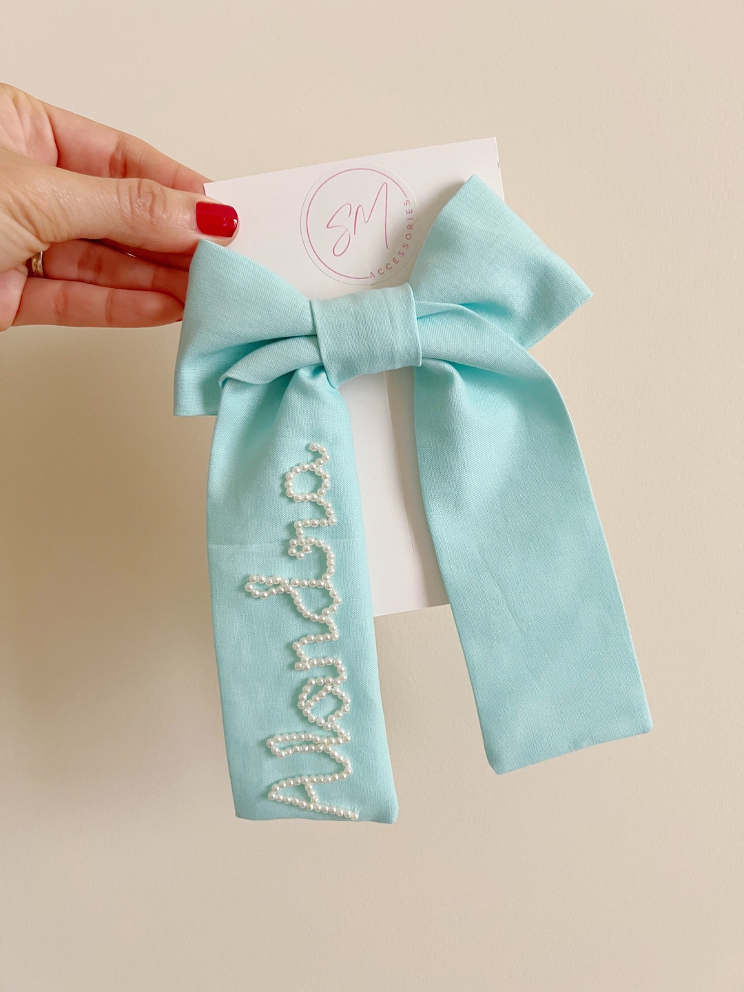 Custom Name Bow. Mint Hair Accessories. Personalized Name Girl Hair Bow. Birthday Gift for Her ...