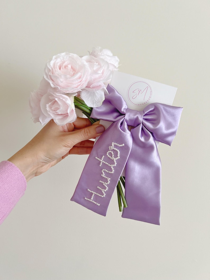 Custom Name Bow Personalized Bow Flower Girl Bow Custom Bow Custom Hair Bow Beaded Name Bows for ...