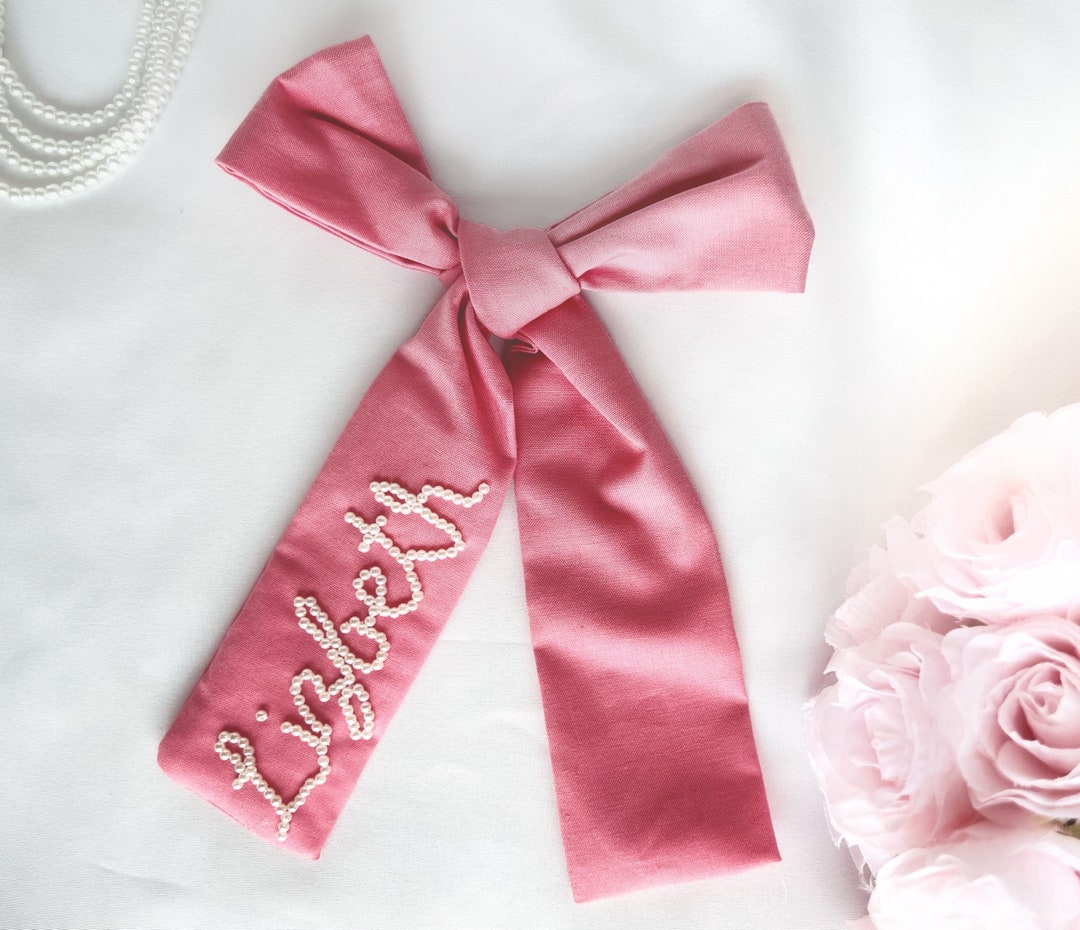 Custom Hand Beaded Name Bow Selenemotaaccessories. Birthday Gift. Pearl ...