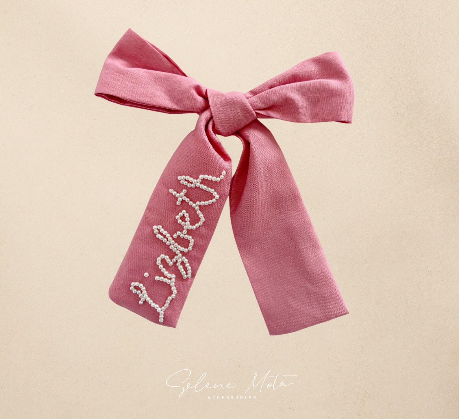 Custom Hand Beaded Name Bow Selenemotaaccessories. Birthday Gift. Pearl Girl Bow. Personalized ...